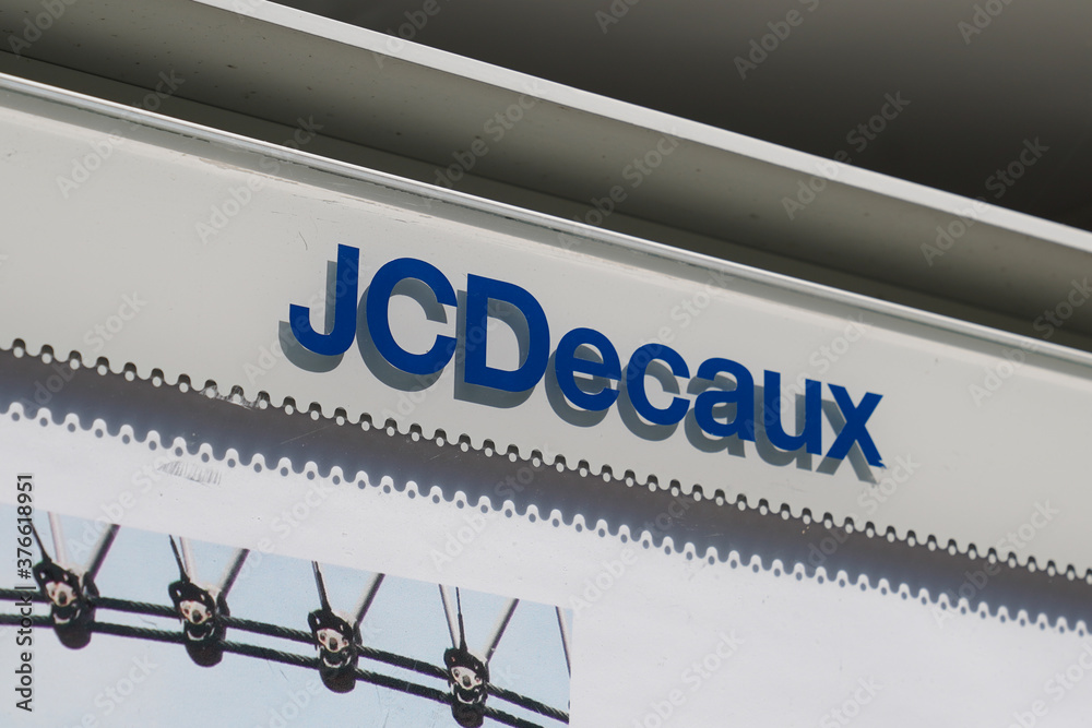JCDecaux logo and sign of multinational corporation leader in bus-stop ...