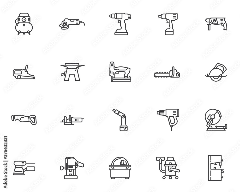 Power tool line icons set. linear style symbols collection, outline ...