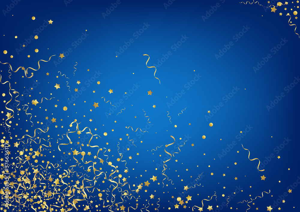 Gold Confetti Isolated Vector Blue Background. Stock Vector | Adobe Stock