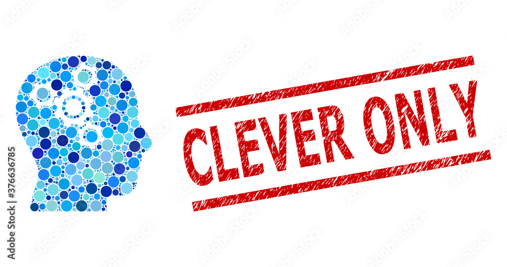 Rounded dot collage brain mechanics and CLEVER ONLY dirty stamp seal ...