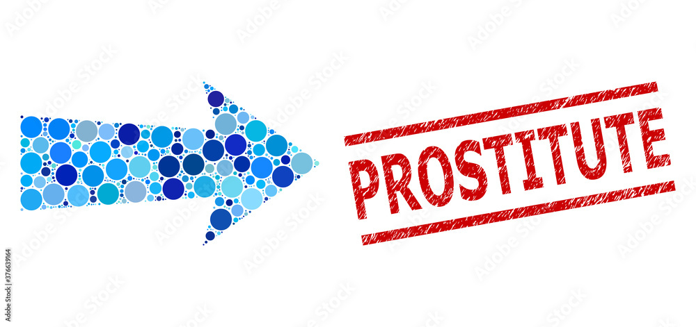Circle collage arrow right and PROSTITUTE dirty stamp seal. Stamp seal ...