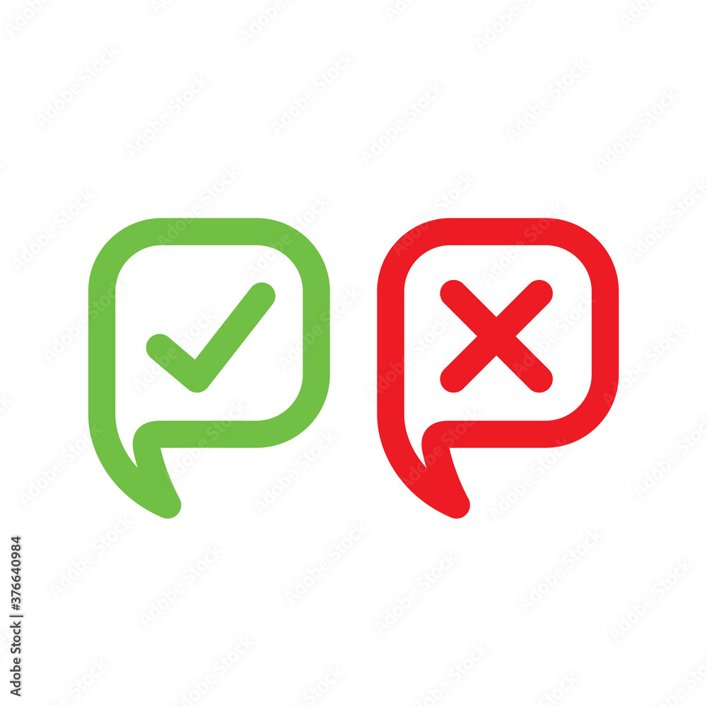 Check box list icons true and false set, green and red isolated on ...