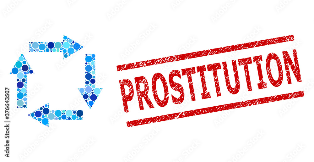 Circle combination circulation arrows and PROSTITUTION textured stamp ...