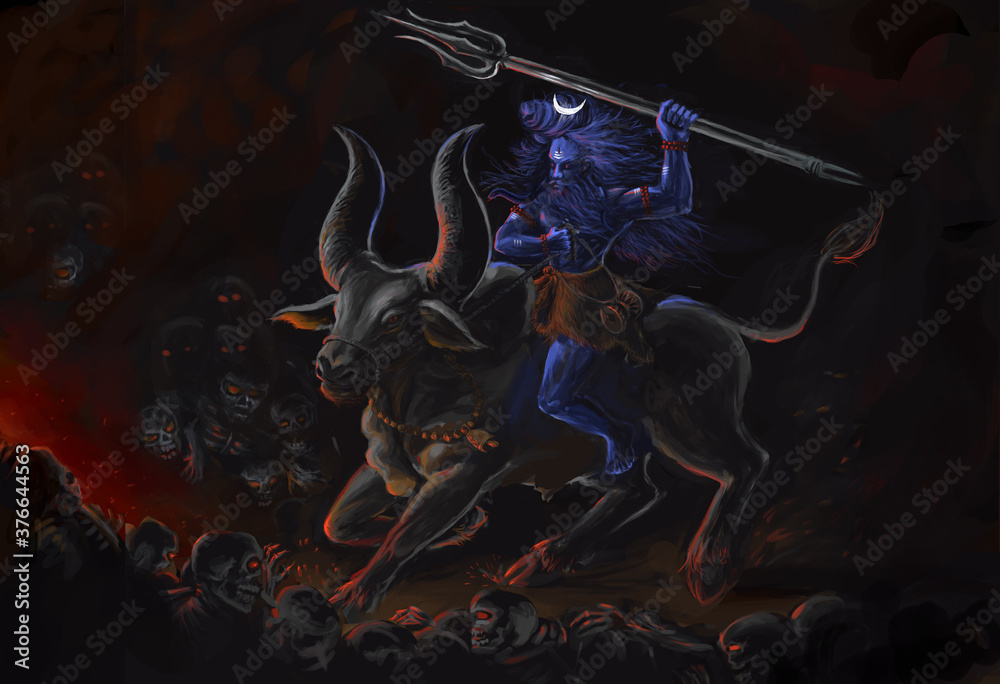 lord shiva and nandi fighting in hell Stock Illustration | Adobe Stock