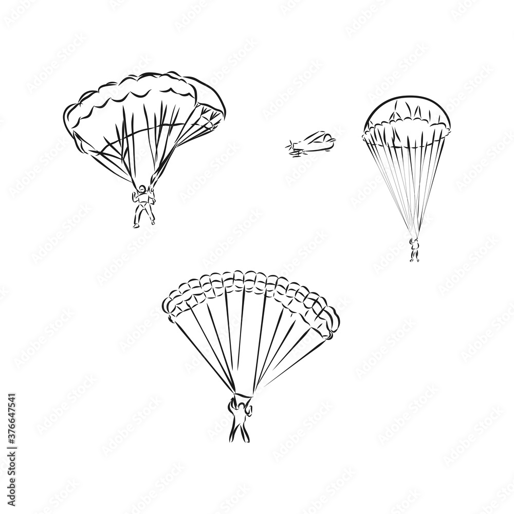 skydiver with a parachute, hand drawing converted to vector, skydiving ...