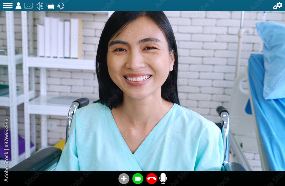 Patient talking on video call for telemedicine service . Online health ...