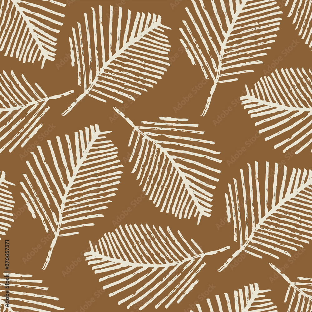 Mono print style scattered leaves seamless vector pattern background ...