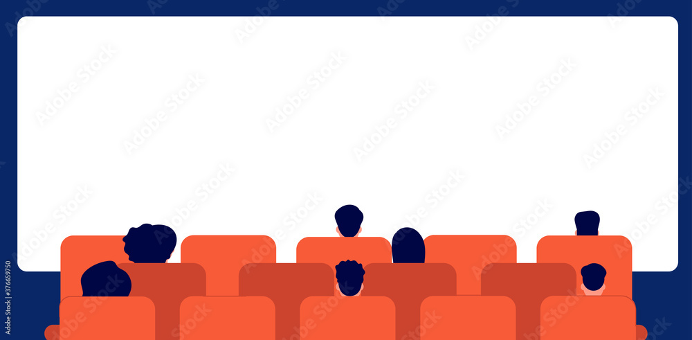 People watching movie. Cinema audience, cartoon person sitting back ...