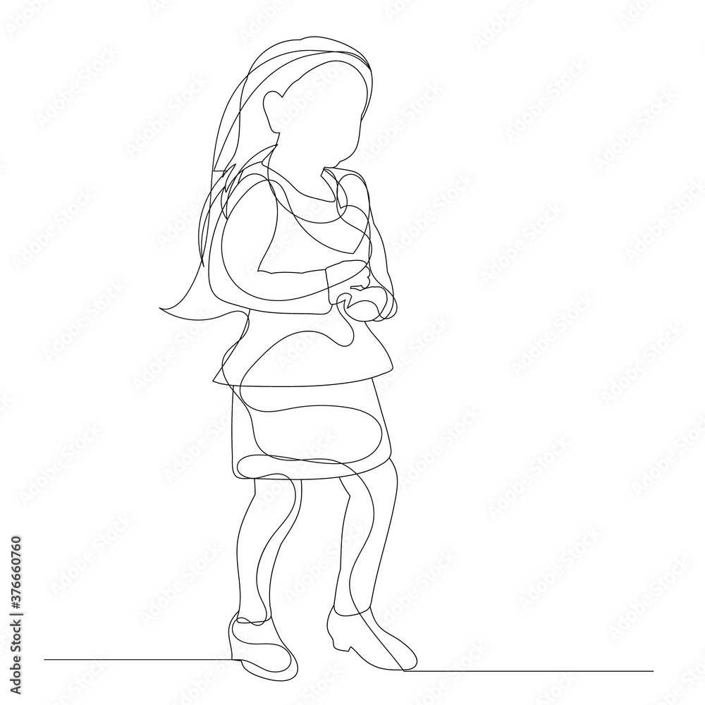 vector, isolated, one line drawing child girl, sketch Stock Vector ...
