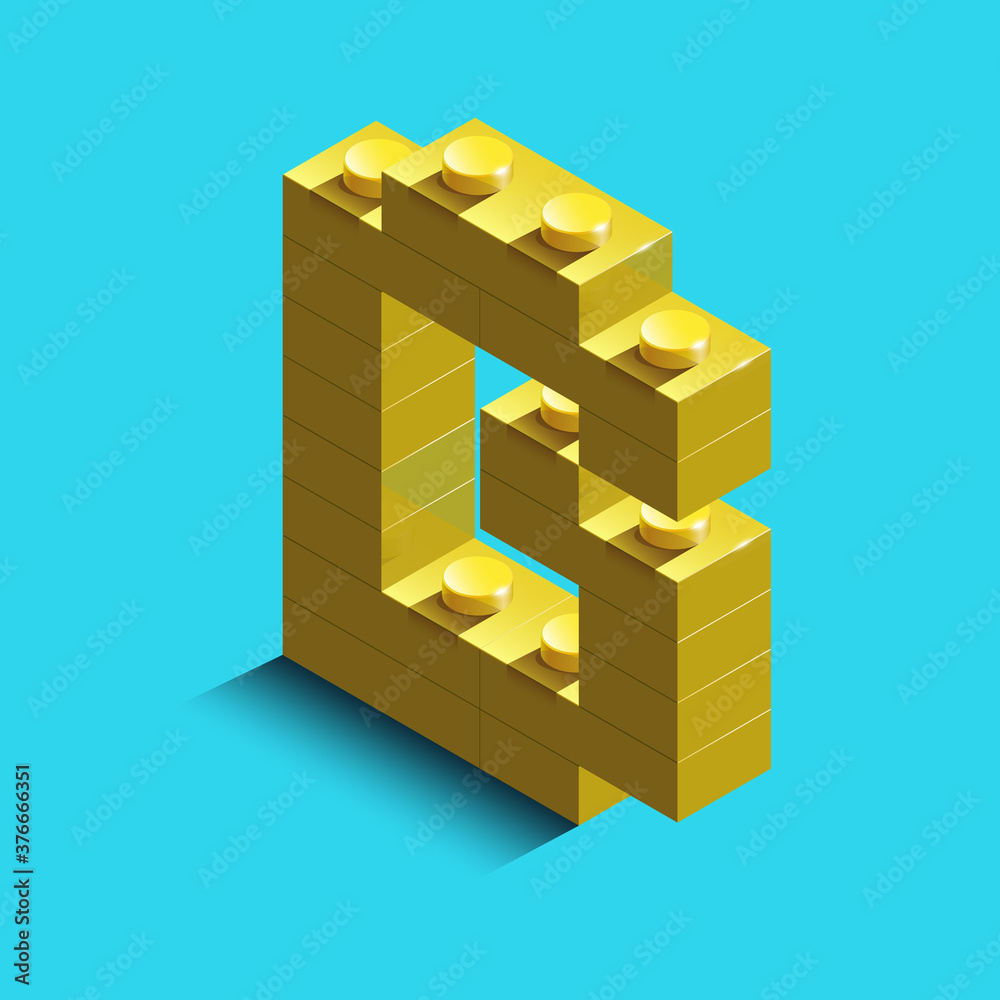 3d isometric letter B of the alphabet from bricks. 3d isometric plastic ...