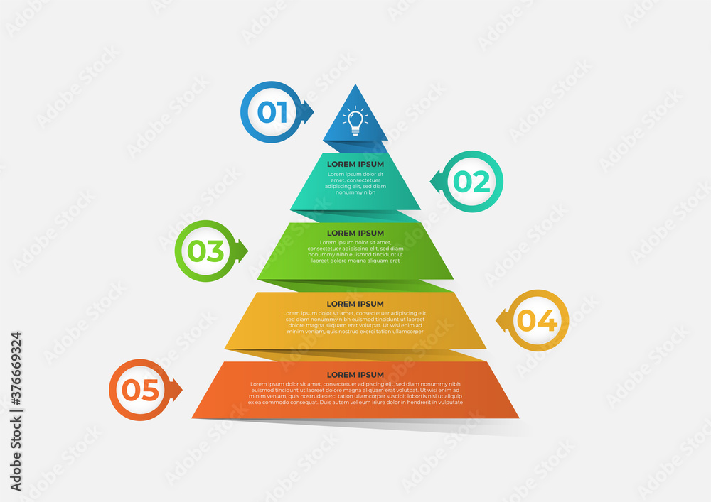 A pyramid-shaped modern timeline infographic template divided into five ...