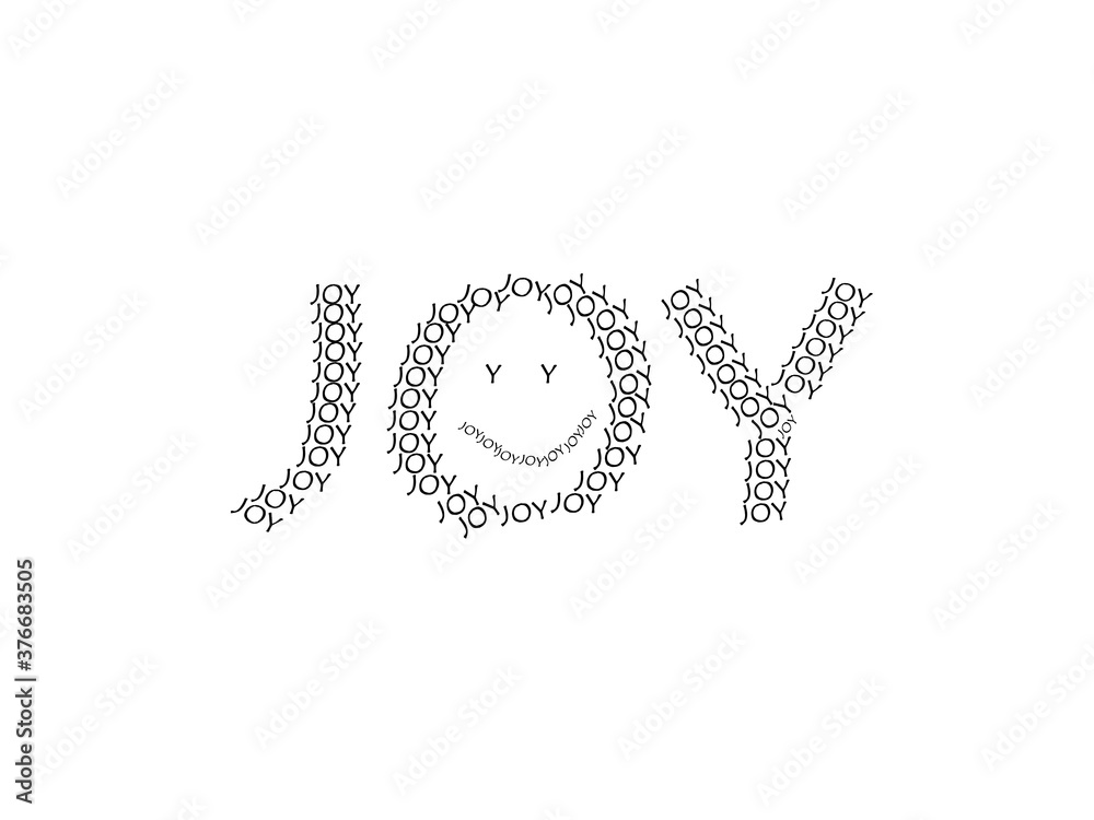 The inscription "Joy" with a painted smile. Letters describing a happy ...