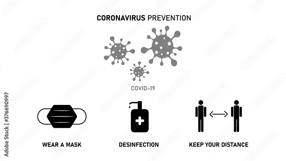 Vector warning attention wear a mask, wash your hands and keep your ...