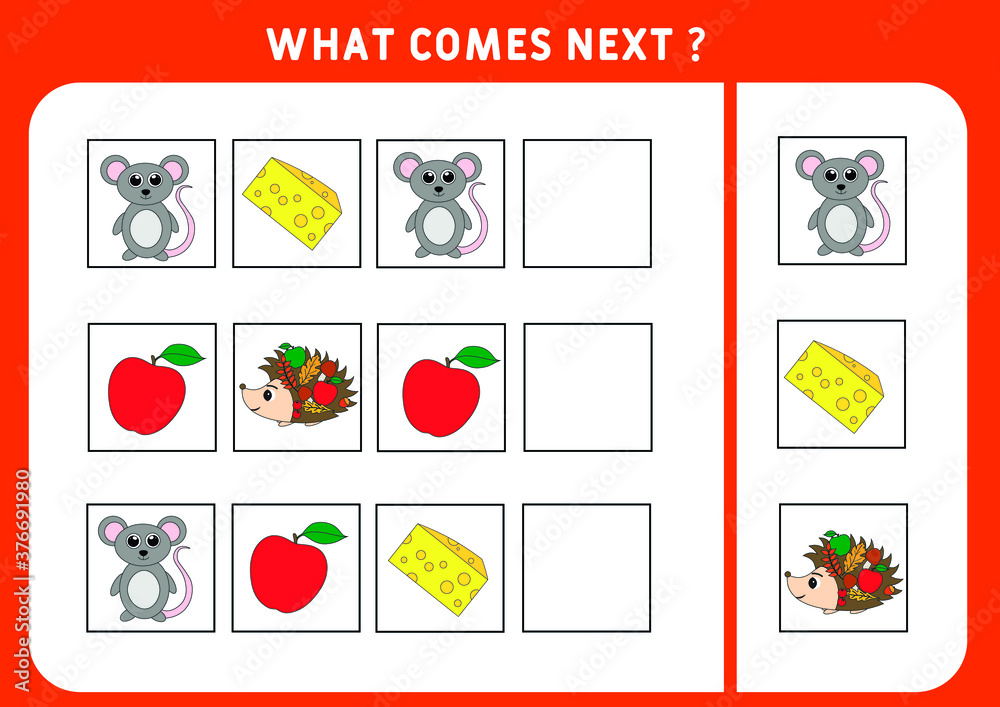What comes next with cute animals. Vector illustration. Educational ...