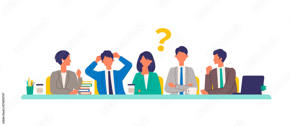 Business conference concept. Vector illustration of people having a ...