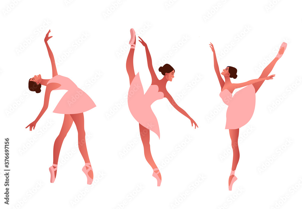 Ballerina and modern dancer flat vector set illustration. Beauty of ...