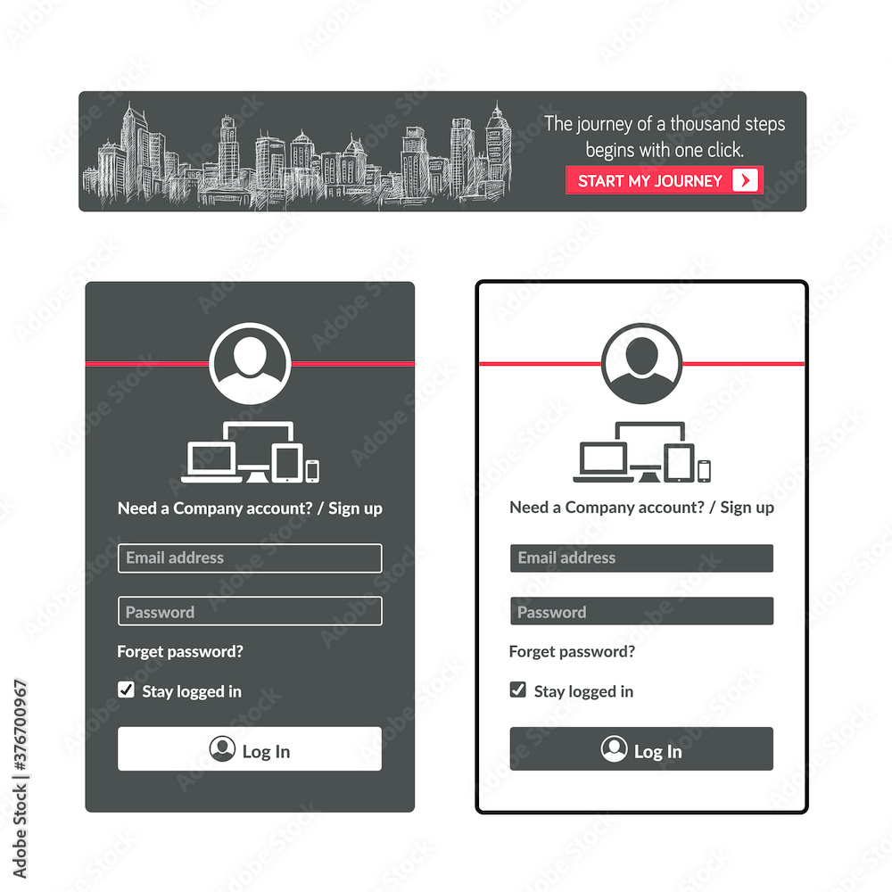Registration form and login form page. Vector template for your design ...