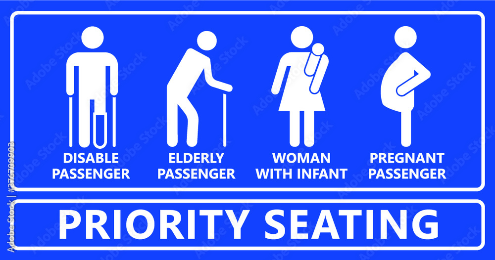 Priority seating sign. Privilege chair for people in need. Disable ...