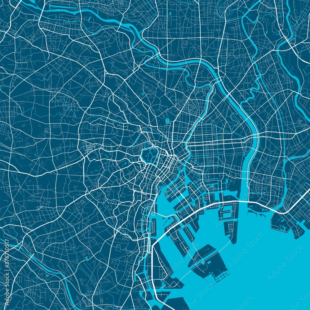 Detailed map of Tokyo city, linear print map. Cityscape panorama. Stock ...