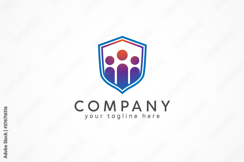 Group of people logo, Shield Icon with People inside isolated on White ...