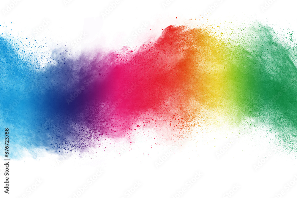 Colorful rainbow holi paint color powder explosion isolated on white ...