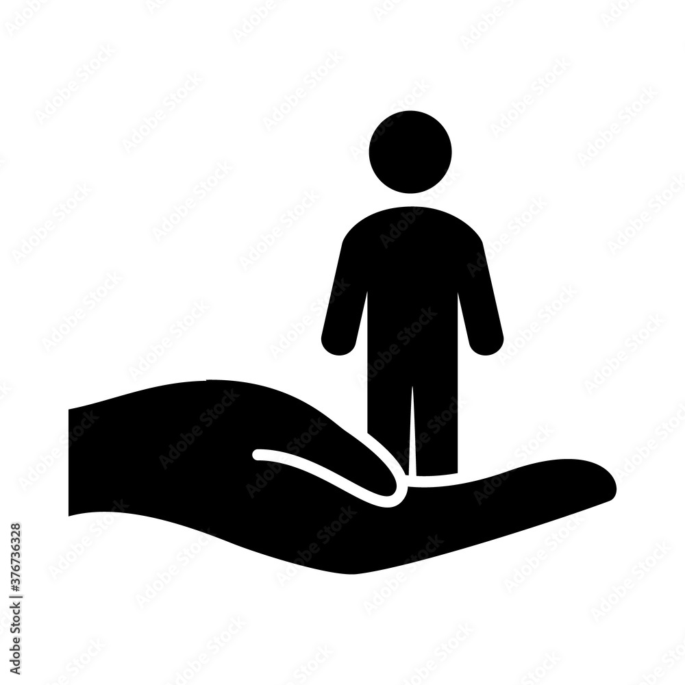 hand holding a pictogram man icon, silhouette style Stock Vector ...