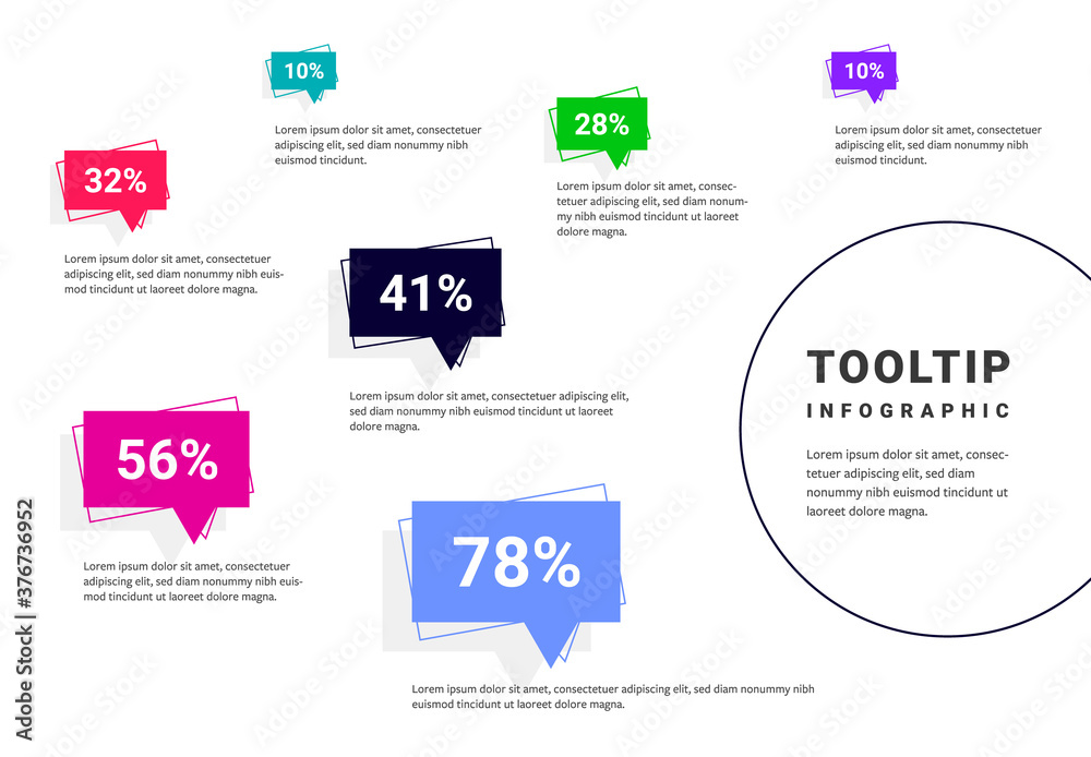 Infographic tooltip labels layout, value bubbles with sharp corners and ...