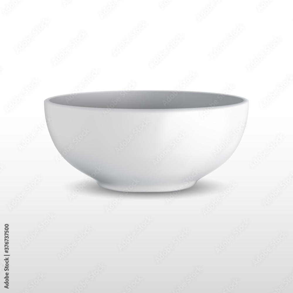 Realistic White Ceramic Bowl, Detailed Mockup Vector isolated on a ...