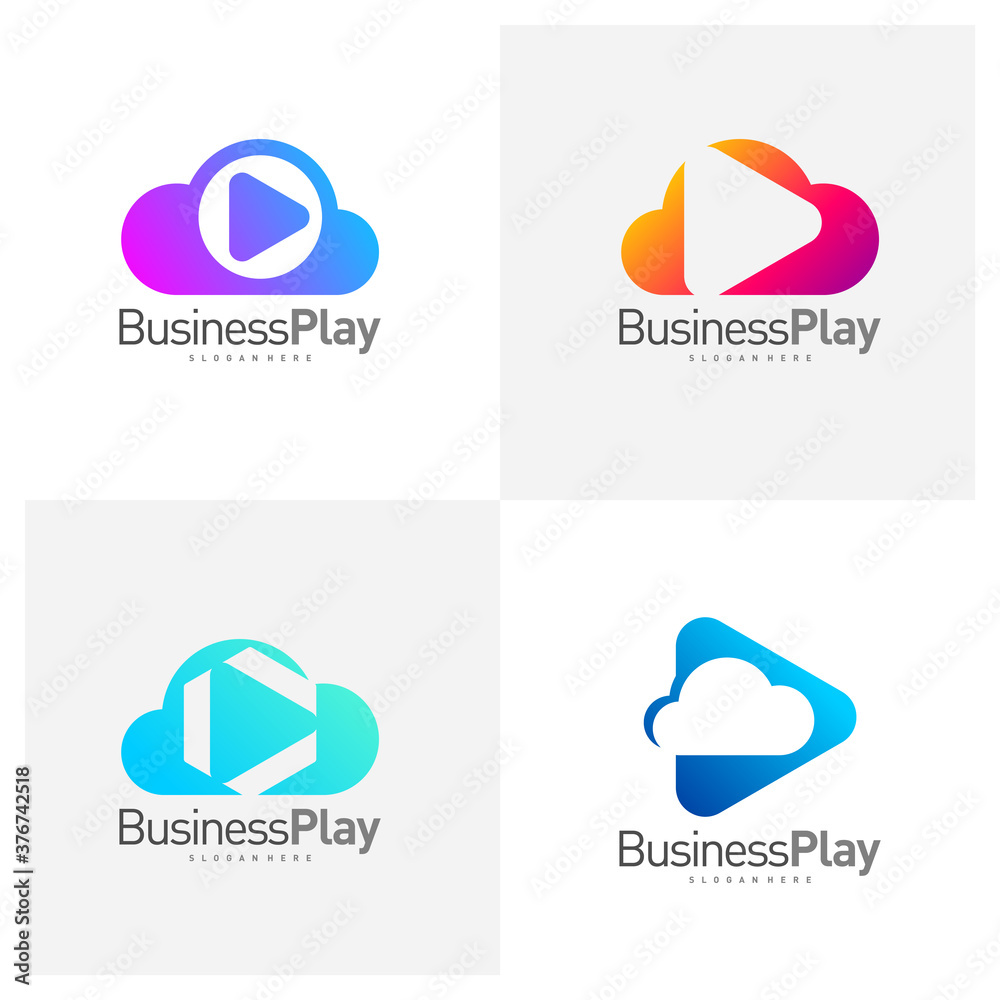 Set of Cloud Play logo design vector template, Icon play logo concepts ...