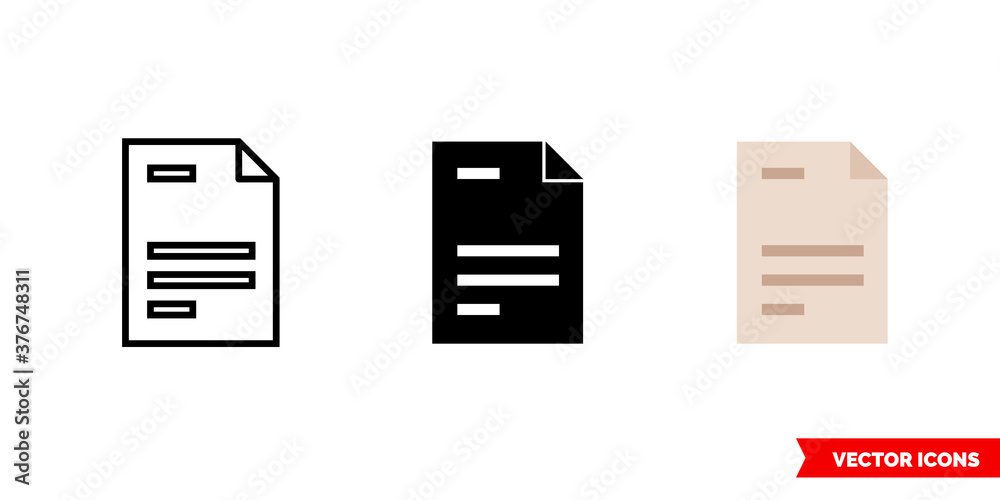 Document icon of 3 types color, black and white, outline. Isolated ...