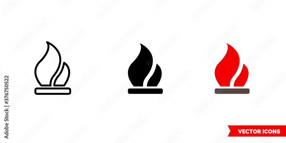 Flammable icon of 3 types color, black and white, outline. Isolated ...