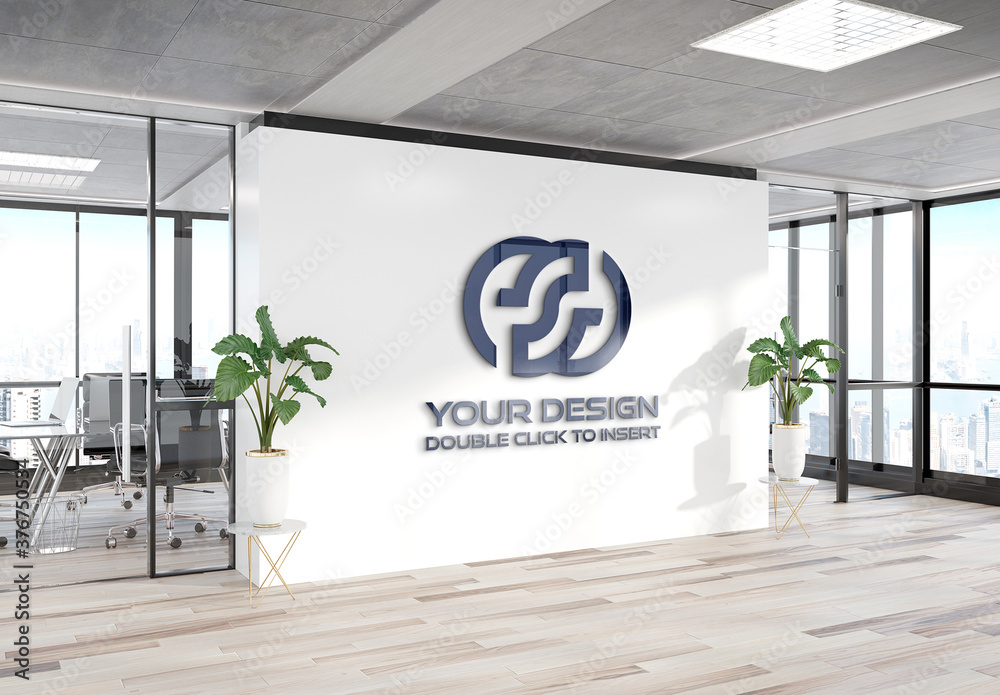 Logo on Office Wall Mockup Stock Template | Adobe Stock