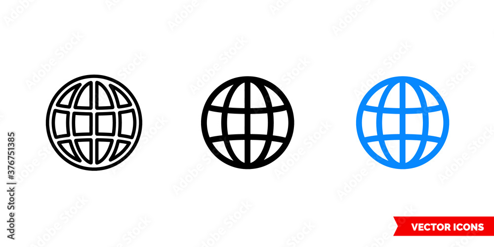 Global icon of 3 types color, black and white, outline. Isolated vector ...