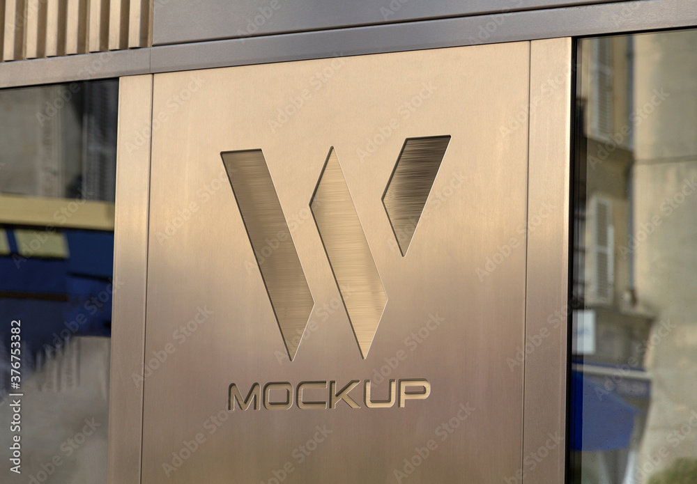 Storefront Logo on Metal Plate Mockup Stock Template | Adobe Stock