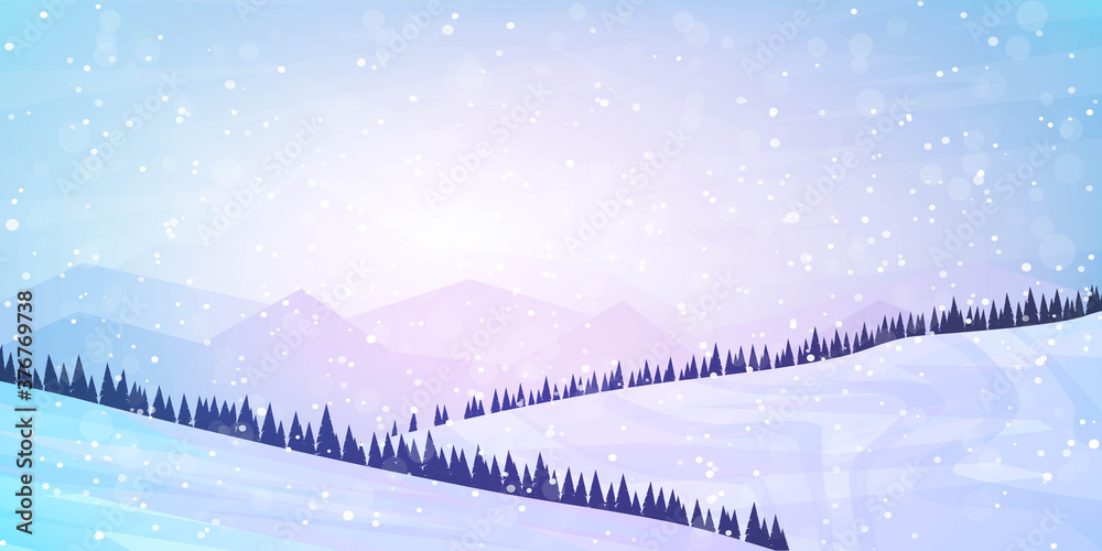 Vector illustration. Flat landscape. Snowy background. Snowdrifts ...