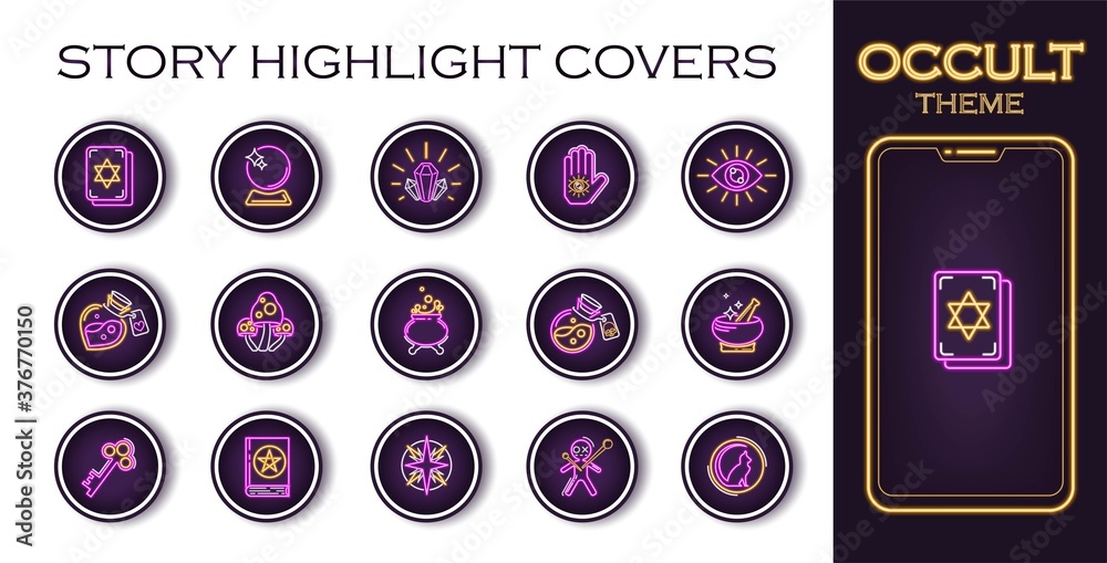 Occult esoteric vector neon icons set for fortune telling & tarot ...