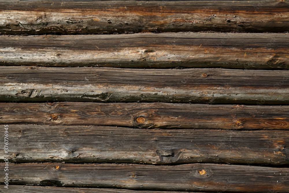 Wood texture. Wall with beams made of natural wood with knots ...