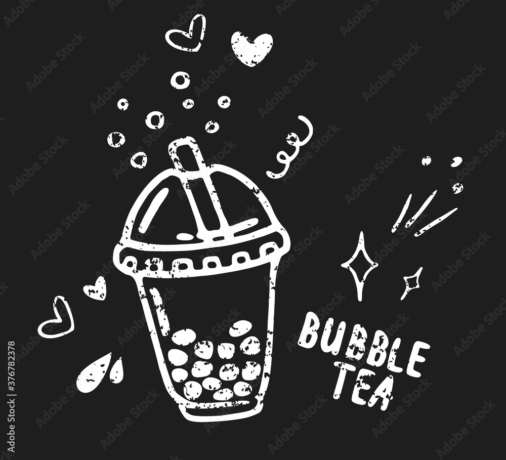 Vecteur Stock Vector sketch of bubble tea in plastic cup with straw and ...