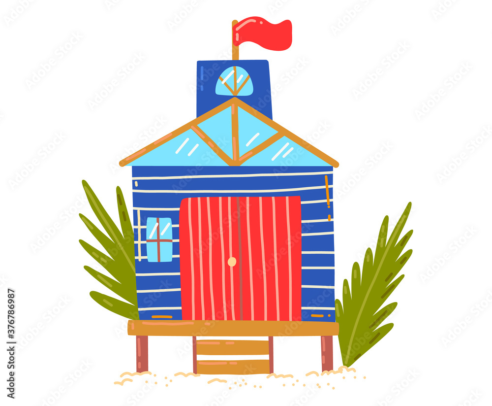 Tropical beach house, active, hot summer vacation, seaside hut, design ...