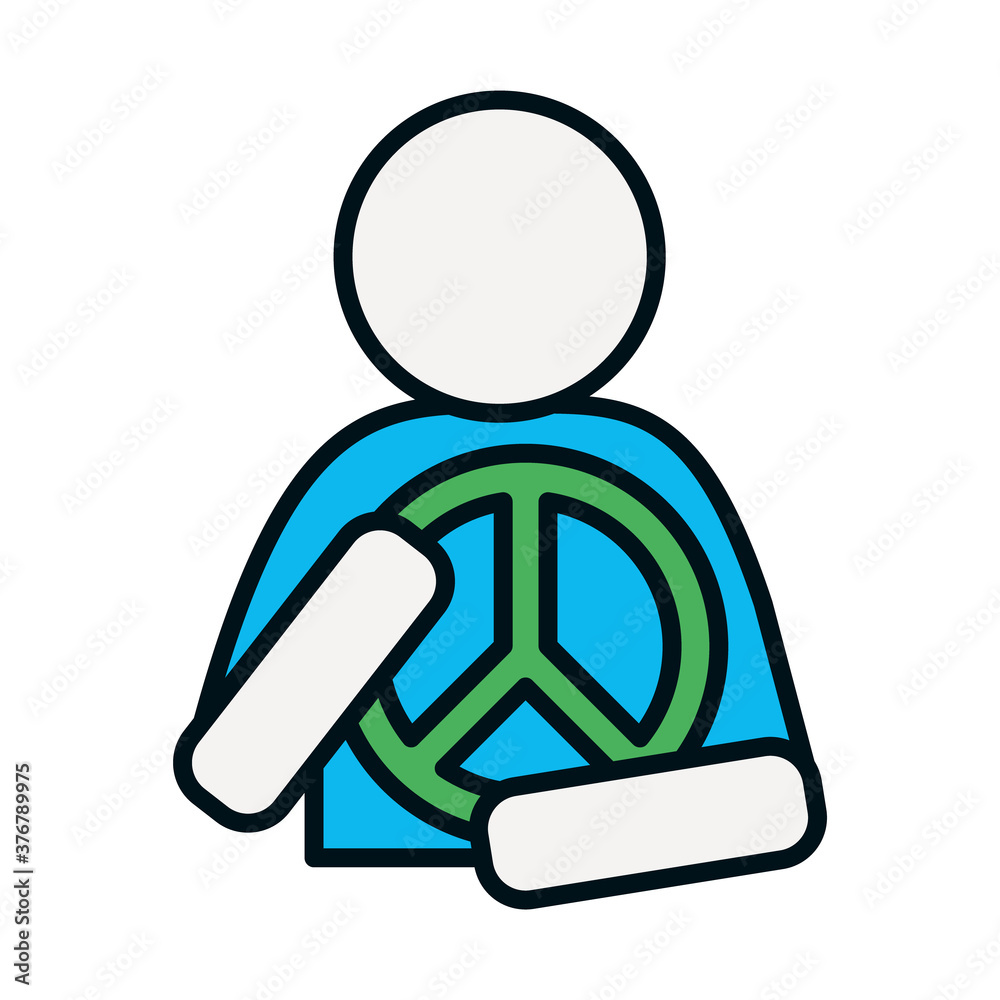 pictogram man hugging a peace symbol icon, line and fill style Stock ...