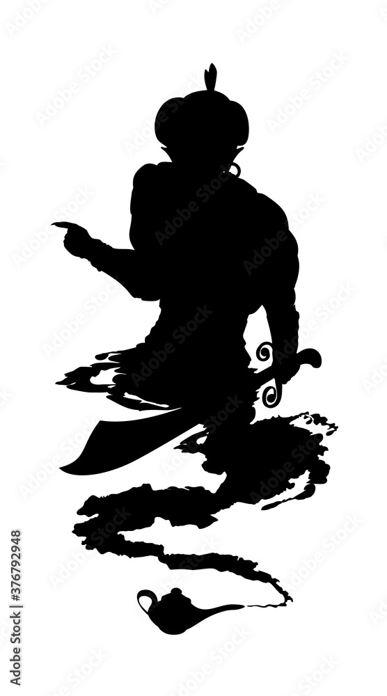 Arabic genie lamp black silhouette isolated on white background ...