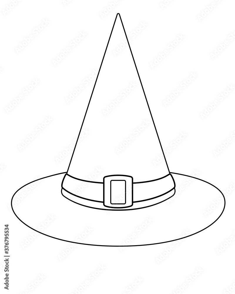 Witch hat - vector linear illustration for coloring. The witch's hat is ...