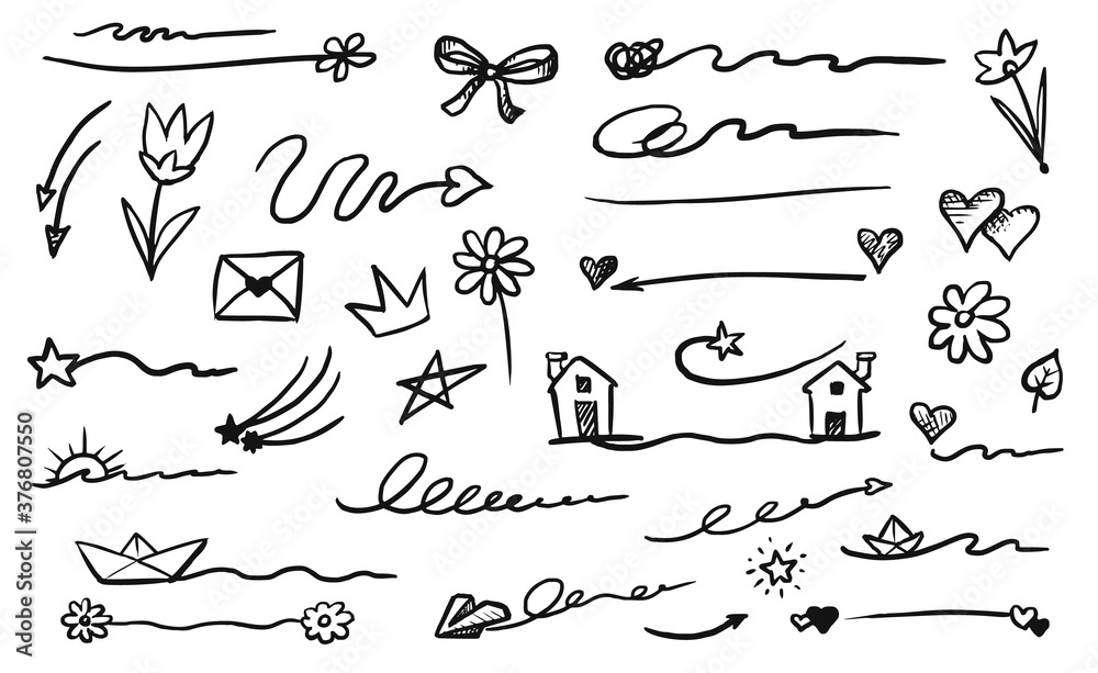 Emphasis element. Doodle hand-drawn emphasis element isolated set ...