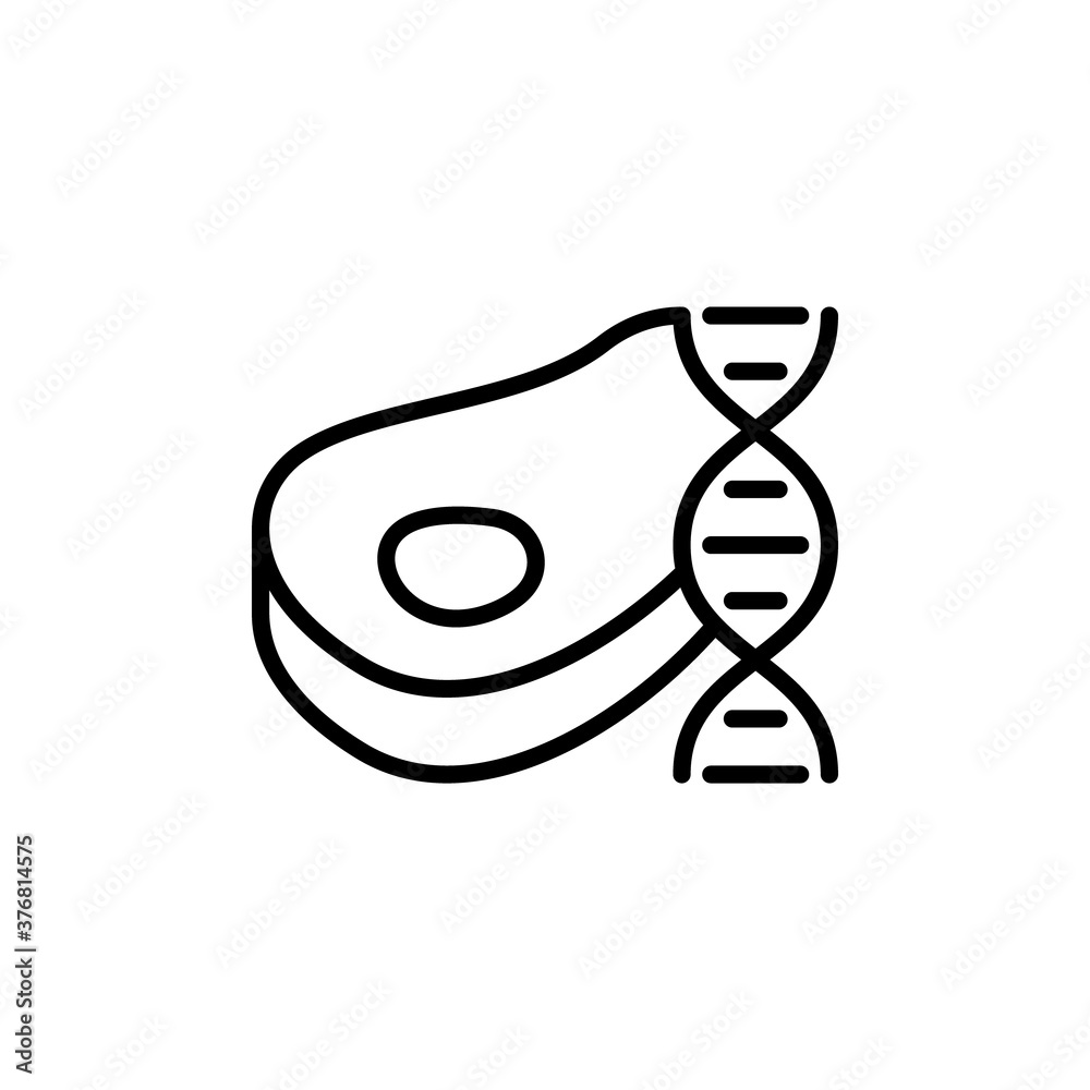 Lab grown meat. DNA strand and beef steak. Line art cultured meat icon ...