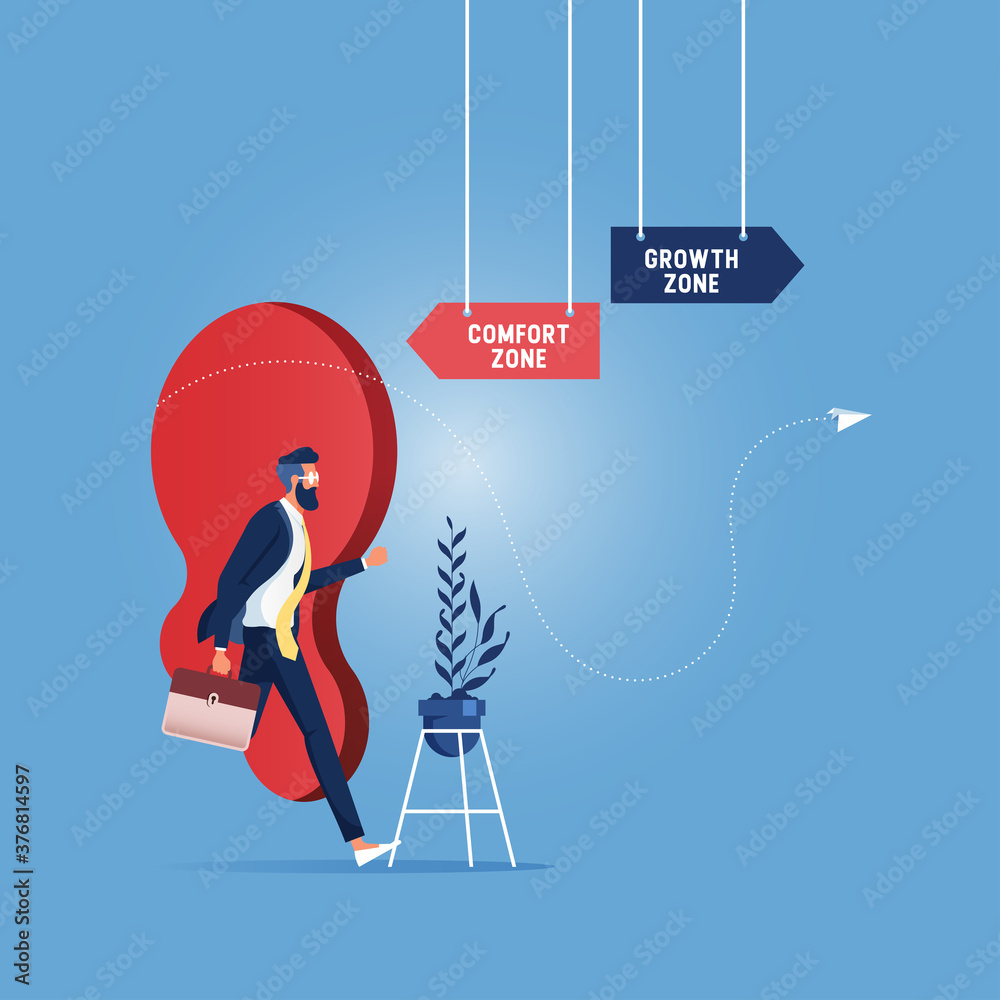 Comfort zone vs growth zone-Businessman walking from comfort zone ...