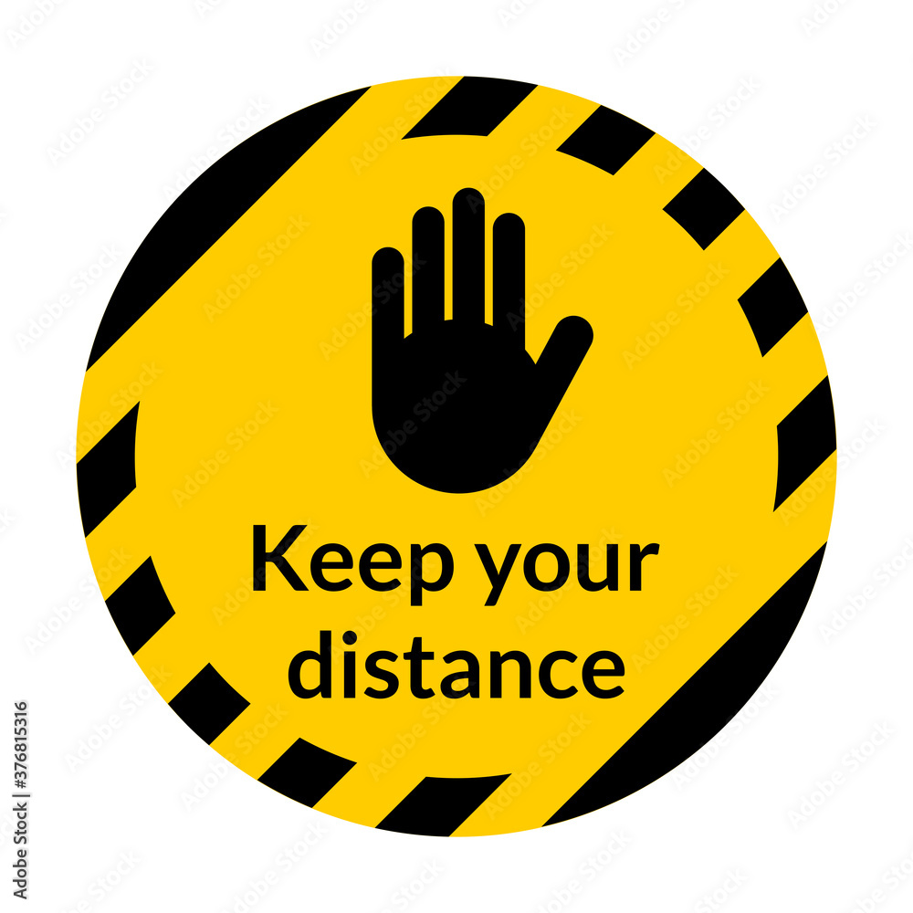 Round Keep Your Distance Floor Marking Sign with Stop Palm Hand Icon ...