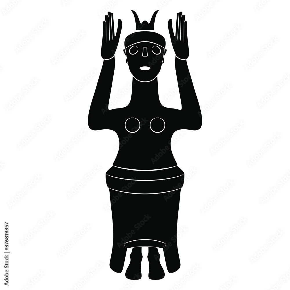 Cretan Minoan sculpture of ancient goddess with raised hands. Great ...