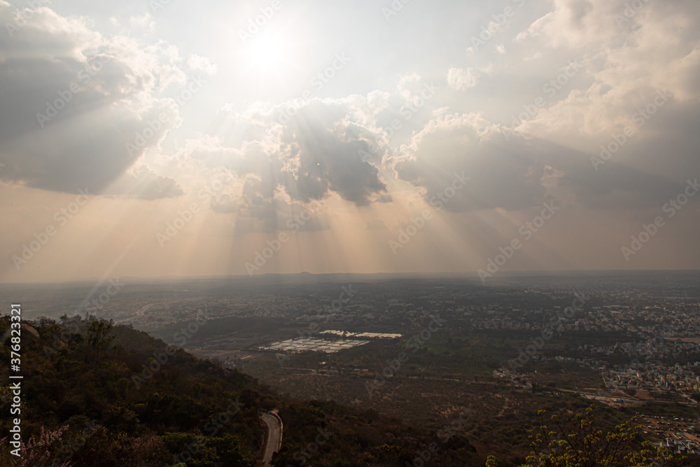 The view over Mysore from the Chamundi Hills lookout point, showing the ...