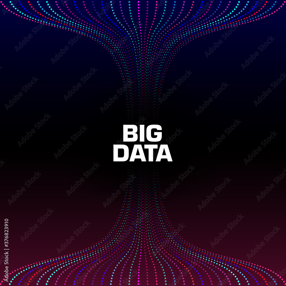 Big data visualization. Wavy strems of data units. Analysis process ...
