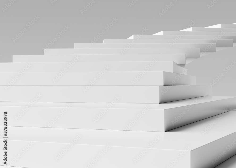 White stairs 3d rendering. Staircase minimal background. Abstract ...